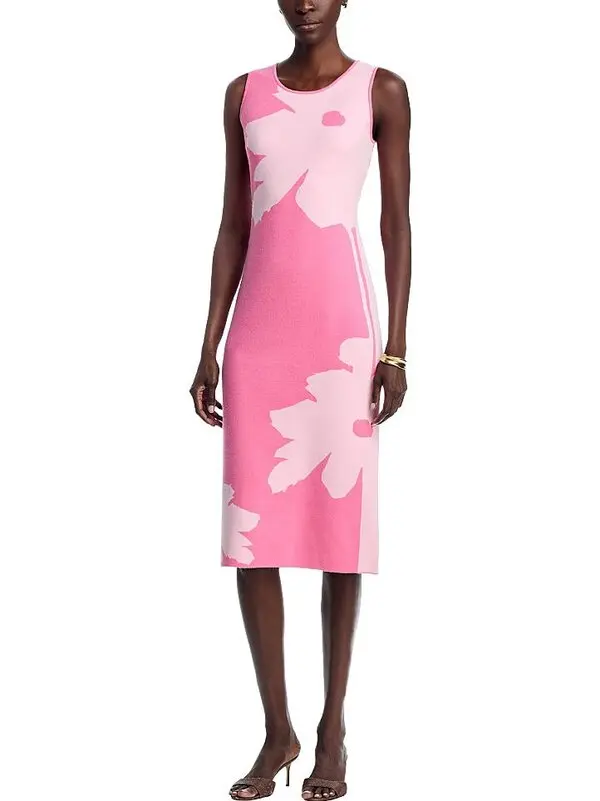T Tahari Jacquard Graphic Floral Sweater Dress - Parisian Pink