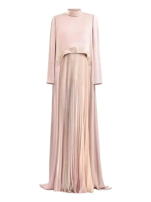 GEMY MAALOUF Calligraphy-embroidered Pleated Kaftan - Pink