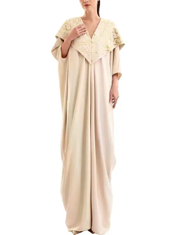 GEMY MAALOUF Calligraphy-embroidered Hooded Kaftan - Neutrals
