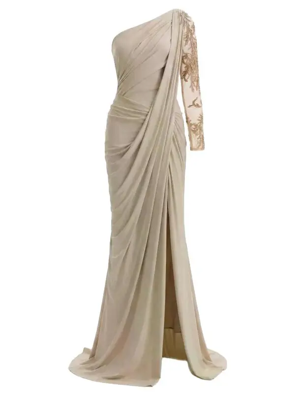 GEMY MAALOUF One-shoulder Beaded Draped Dress - Neutrals