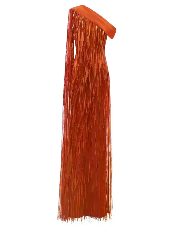 GEMY MAALOUF One-shoulder Fringed Maxi Dress - Orange