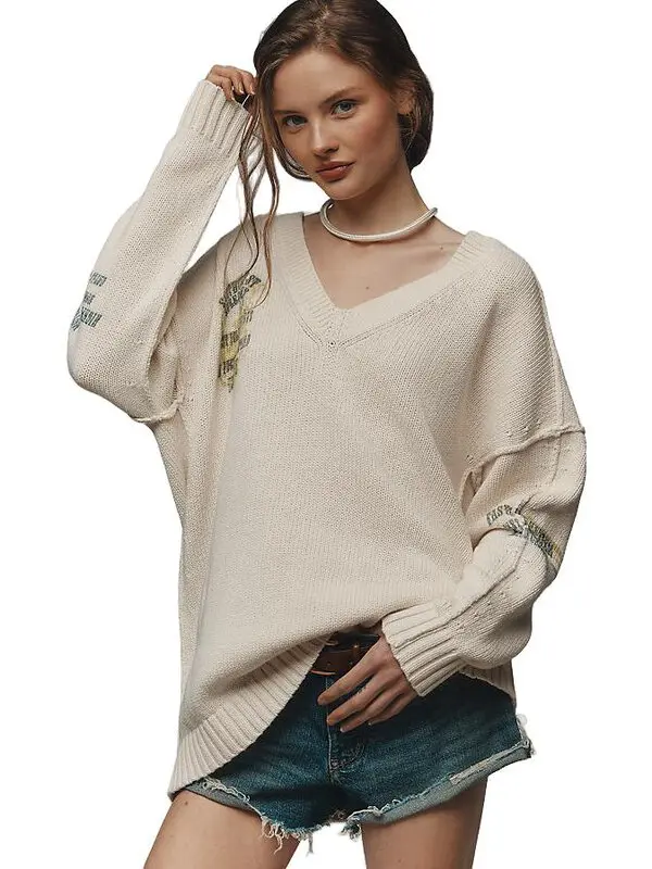 PILCRO Long Sleeve Oversized Pullover Sweater - Neutral Pattern