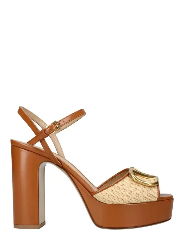 Valentino Garavani Raffia Vlogo Signature Heeled Platform Sandals 115 - Beige