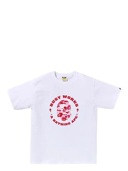 A BATHING APE Abc Camo Busy Works Sta Tee Shirt - White/pink
