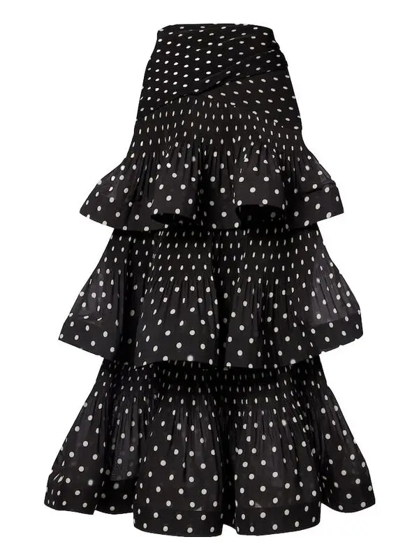 Zimmermann Polka-dot Tiered Midi Skirt - Black