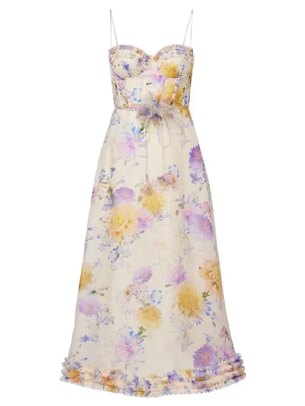 Zimmermann Luna Floral Linen And Silk Midi Dress - White