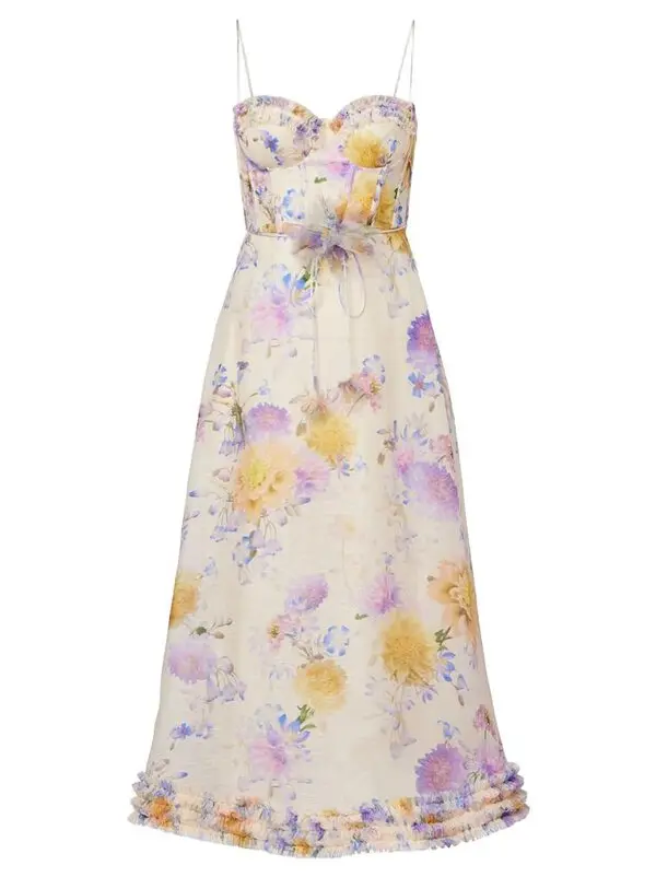 Zimmermann Luna Floral Linen And Silk Midi Dress - White