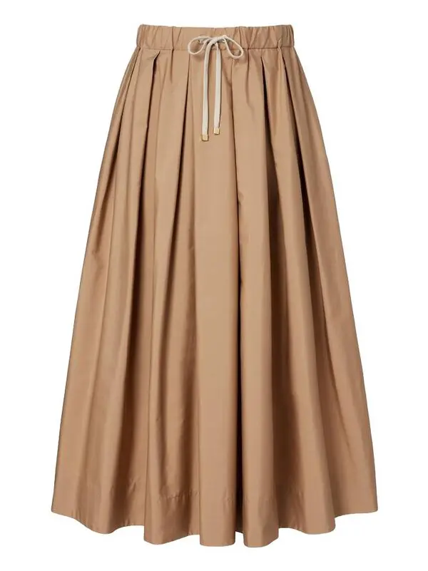 Max Mara Pineta Pleated Cotton Poplin Midi Skirt - Beige