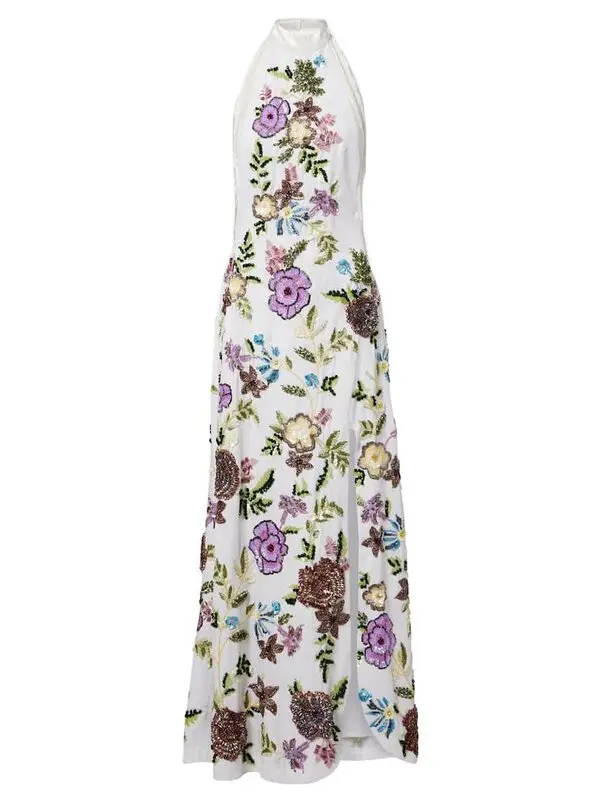 LA FUORI Là Fuori Embellished Floral Gown - White