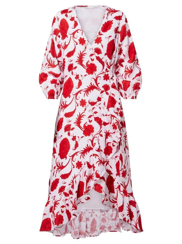 Heidi Klein Evia Floral Ruffled Linen Wrap Dress - White