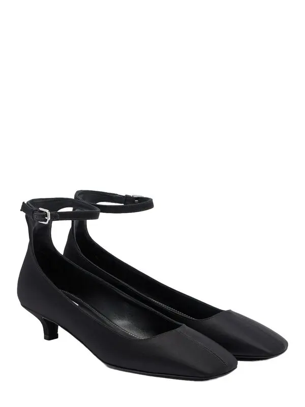 TOTEME Satin Square Toe Pumps With Buckle-fastening Ankle Strap - Black