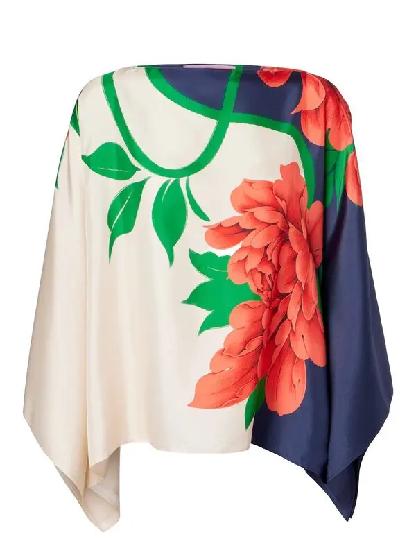La DoubleJ Square Floral Silk Twill Top - Multicoloured