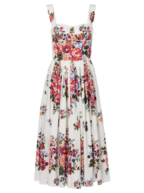 Dolce & Gabbana Floral Cotton Bustier Dress - White
