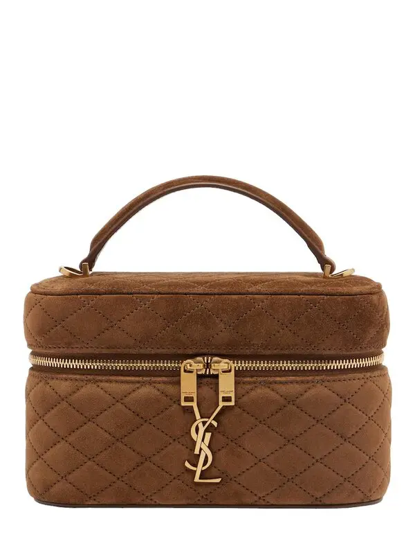 Saint Laurent Gaby Mini Quilted Suede Vanity Bag - Brown