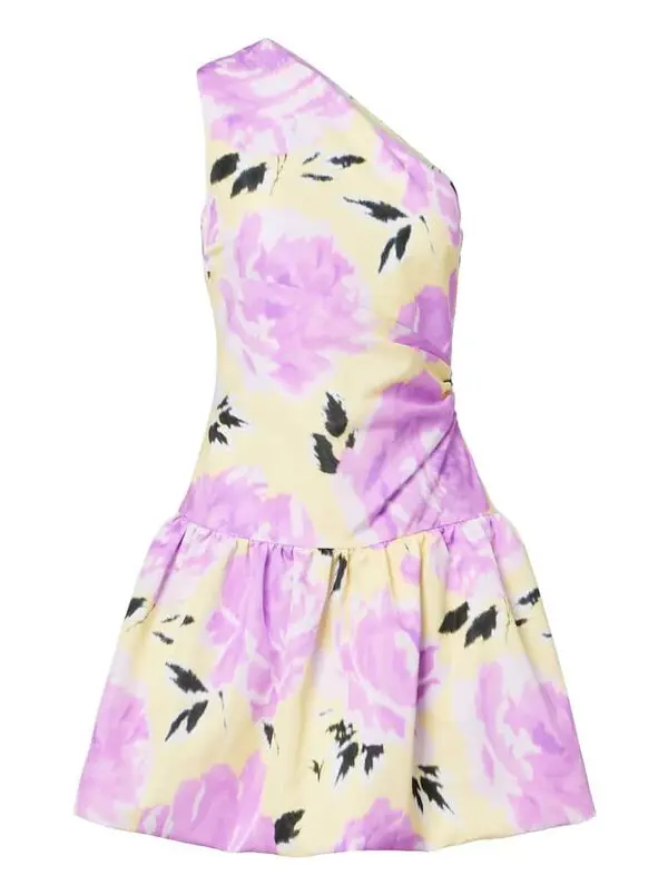 Patou Floral Gathered One-shoulder Faille Minidress - Multicoloured