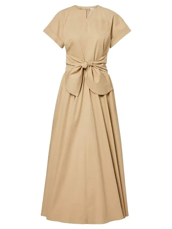 Patou Gathered Cotton Midi Dress - Beige