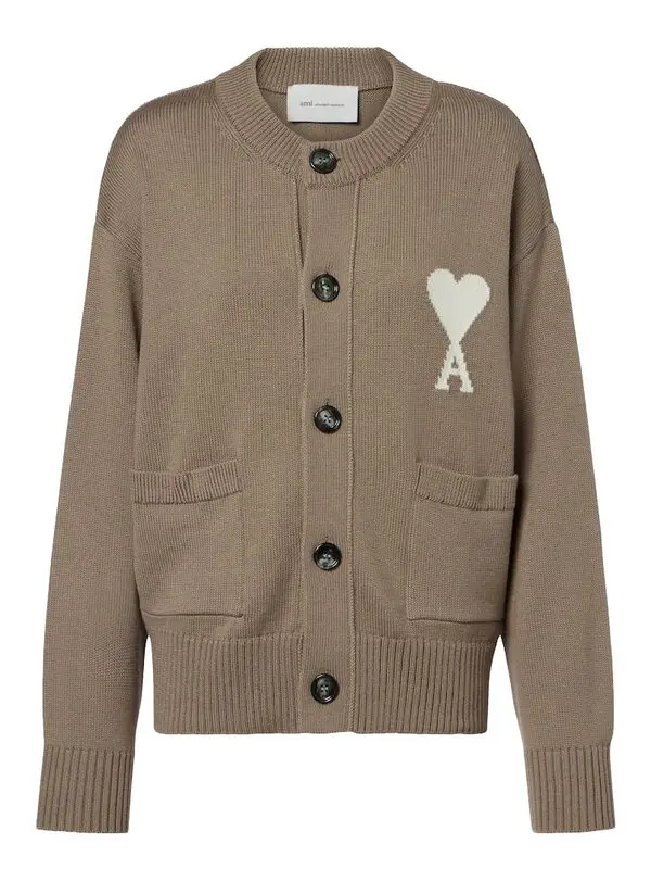 AMI Paris De Cœur Wool And Cotton Cardigan - Beige