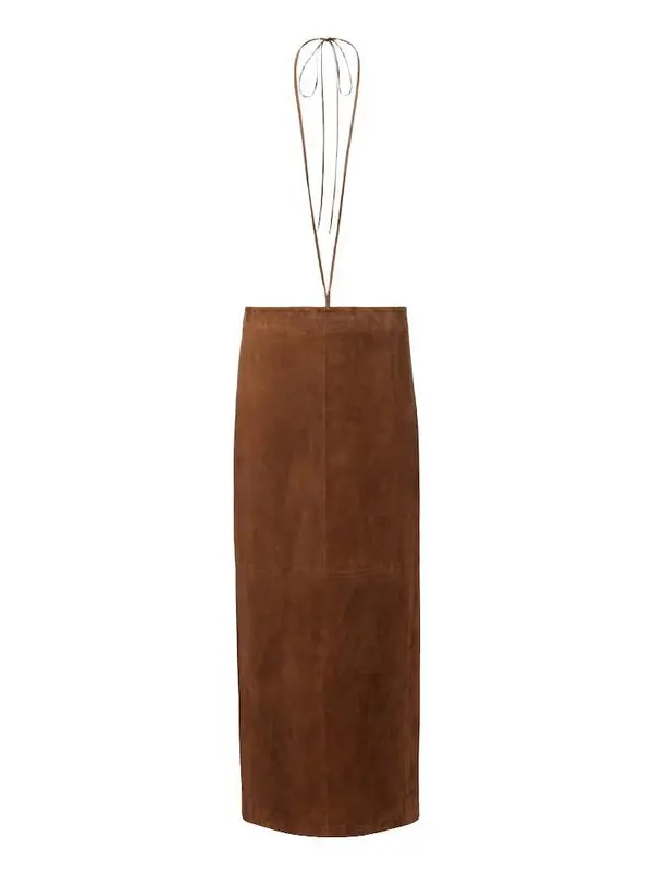 THE ROW Erina Suede Pencil Skirt - Brown
