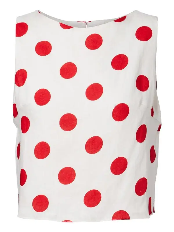 CALA DE LA CRUZ Avelino Polka-dot Linen Crop Top - White