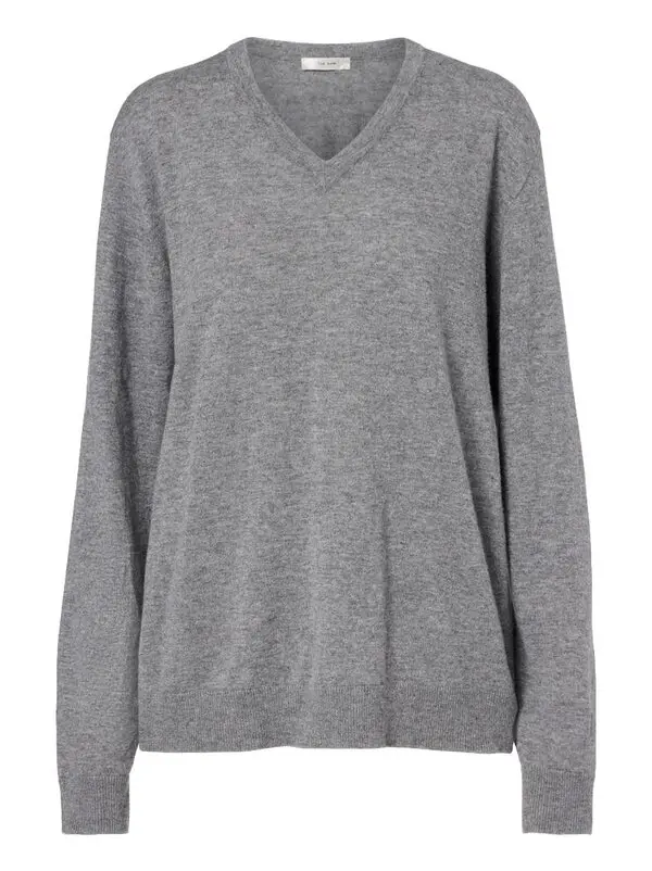 THE ROW Nian Cashmere V-neck Top - Grey