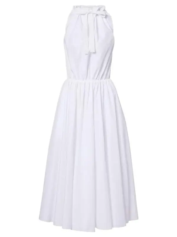 Patou Gathered Cotton Midi Dress - White