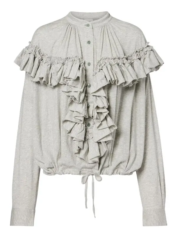 Dries Van Noten Ruffled Cotton Jersey Blouse - Grey