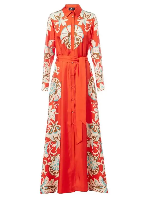 Etro Printed Silk Shirt Dress - Red