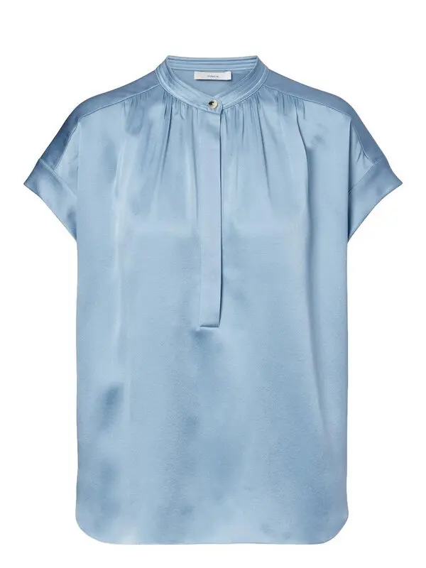 Vince Gathered Silk Satin Blouse - Blue