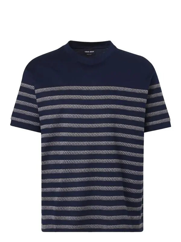Giorgio Armani Striped Cotton-blend T-shirt - Blue