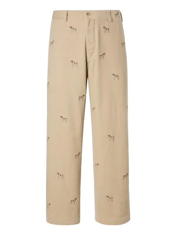 Polo Ralph Lauren Embroidered Cotton Corduroy Straight Pants - Beige