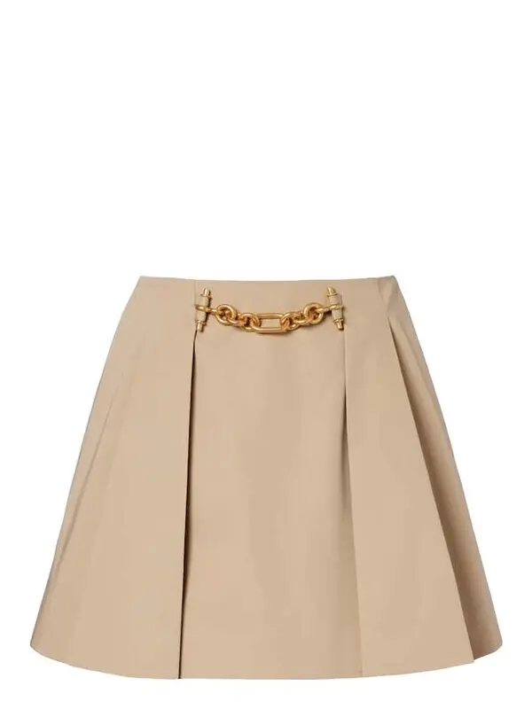 Balmain Pleated Cotton Gabardine Miniskirt - Beige