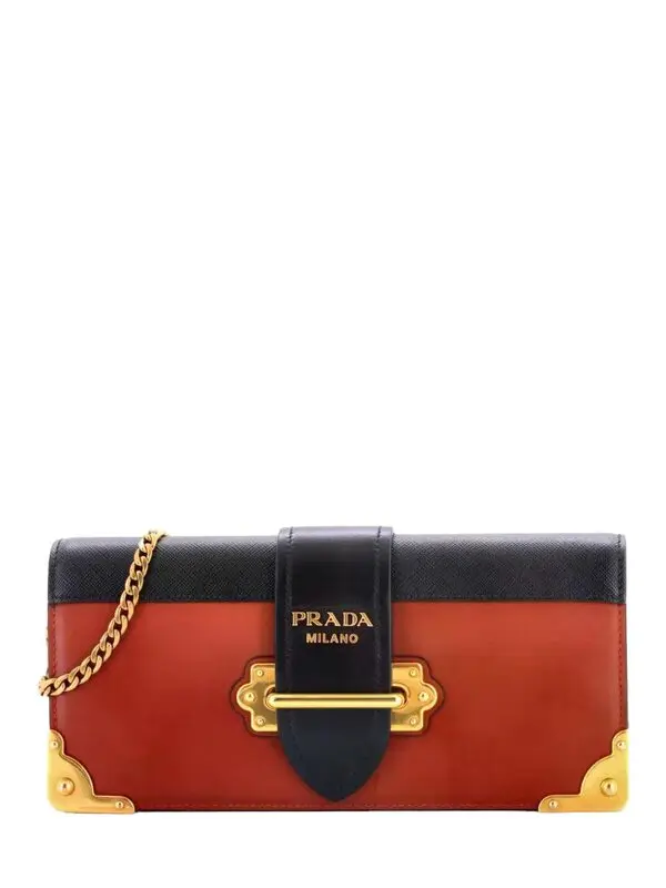 Prada Cahier Chain City Calf And Saffiano Clutch Bag - Red