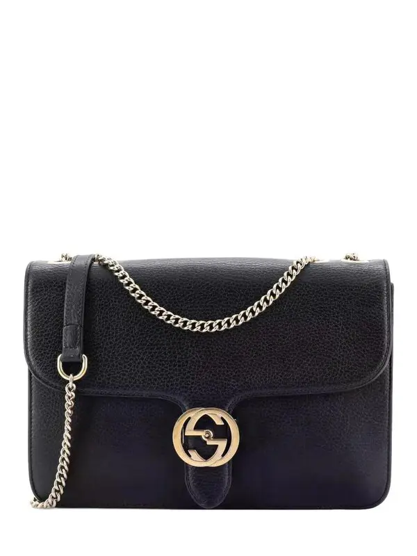 Gucci Interlocking Leather Medium Shoulder Bag - Black