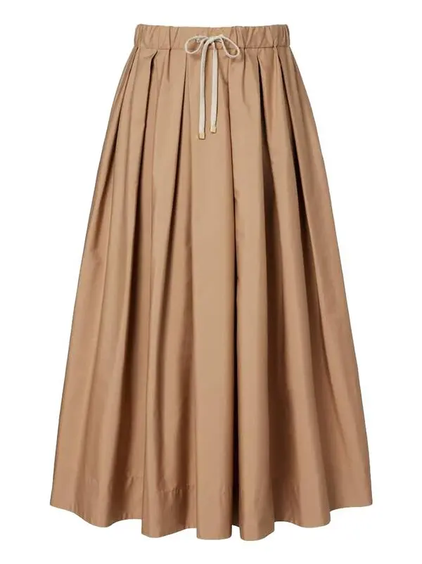 Max Mara Pineta Pleated Cotton Poplin Midi Skirt - Beige
