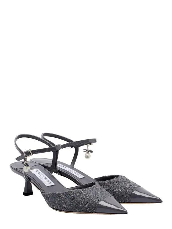 JIMMY CHOO Aren Tweed And Leather Slingback Pumps - Grey
