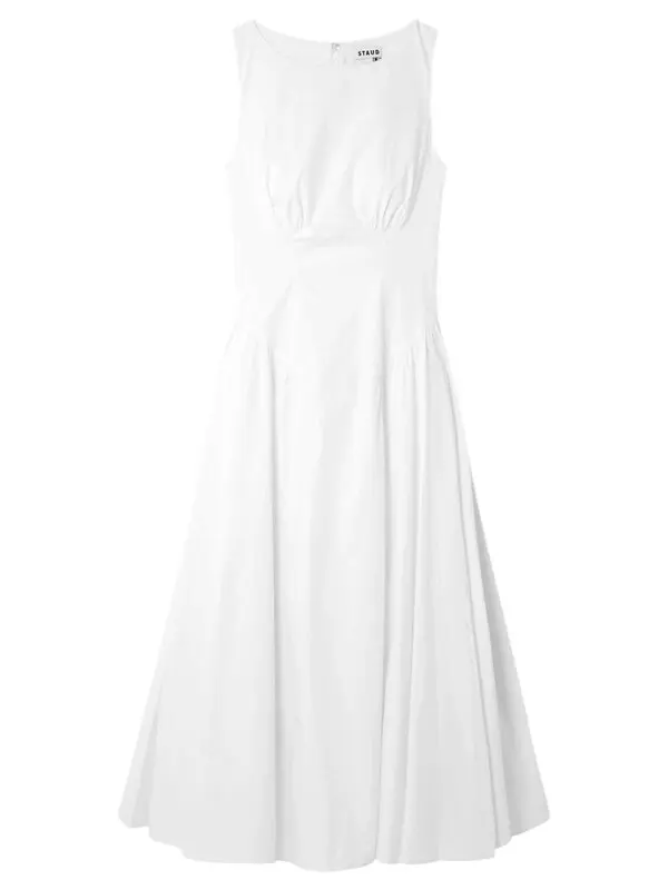 Staud Gwen Paneled Pleated Midi Dress - White