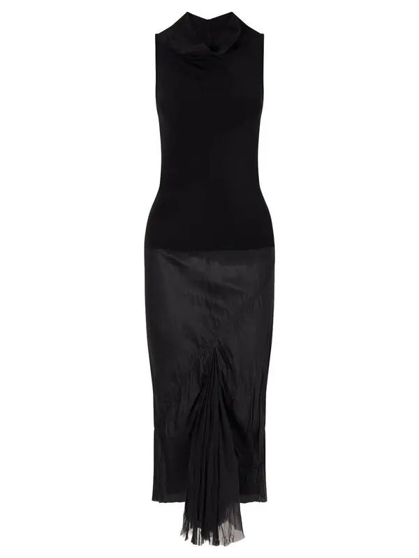 Rick Owens Sliced Stretch-jersey And Crinkled-satin Midi Dress - Black