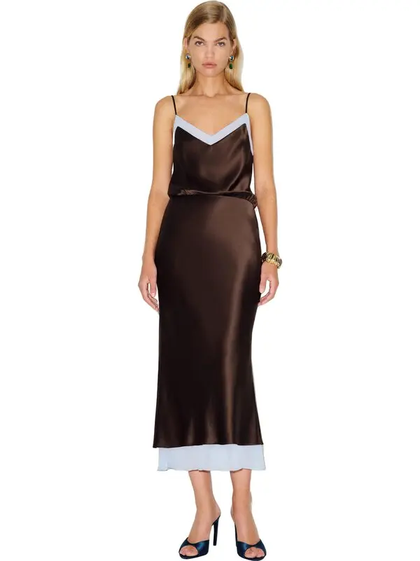 REFORMATION Kelsa Silk Dress - Brown