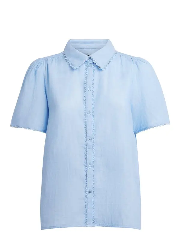 ME+EM Cotton Cheesecloth Blouse - Blue