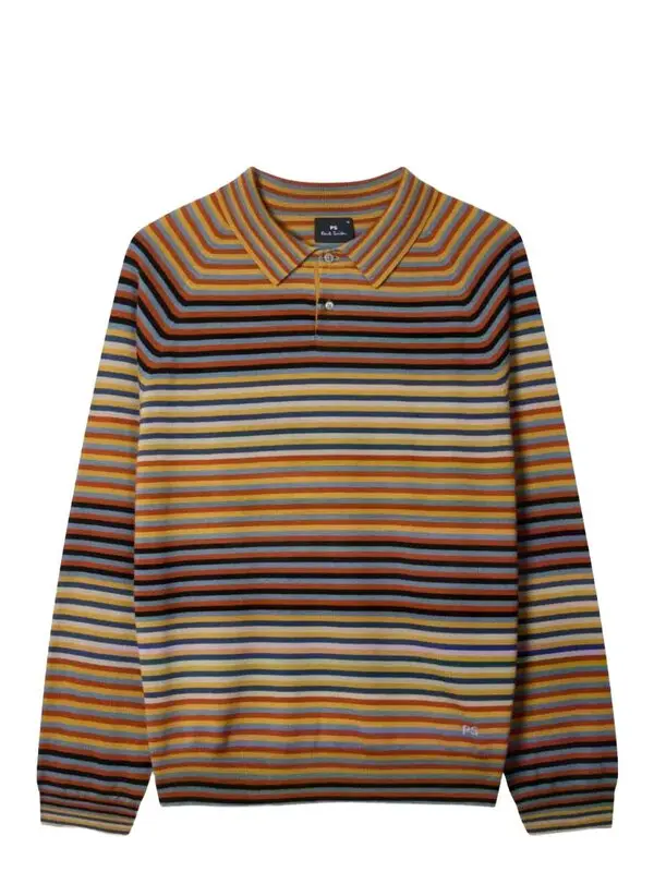Paul Smith Stripe Merino Wool Polo Shirt - Neutrals