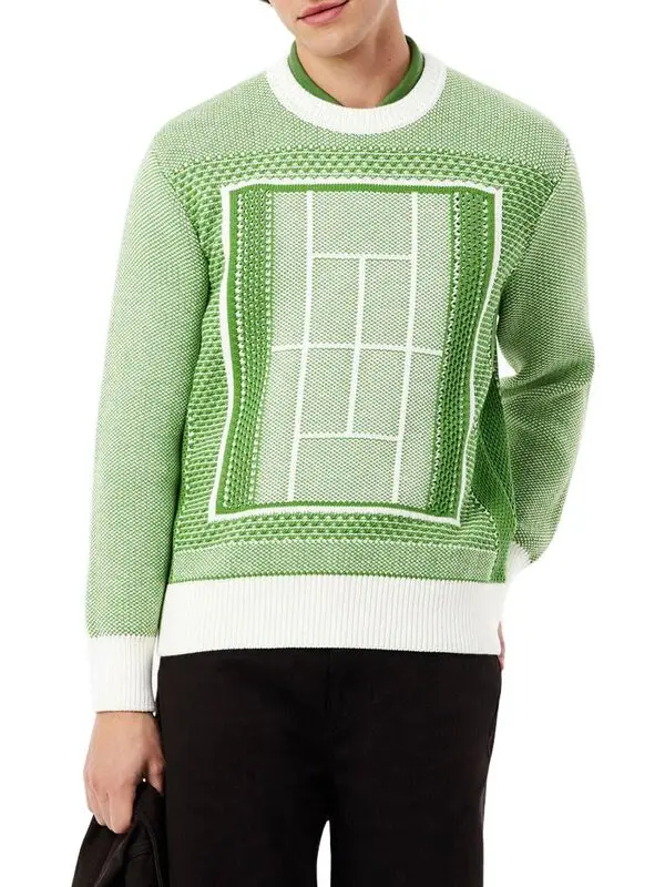 Lacoste Cotton-blend Jacquard Sweater - Billiard Green/flour