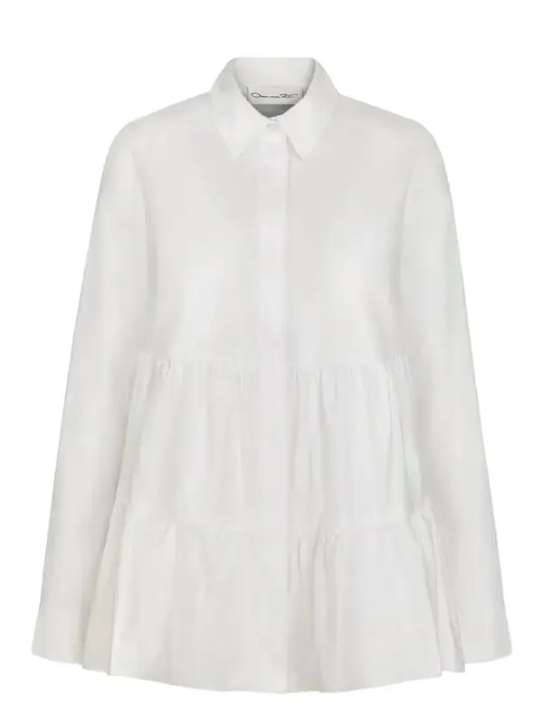 Oscar De La Renta Tiered Cotton Poplin Blouse - White