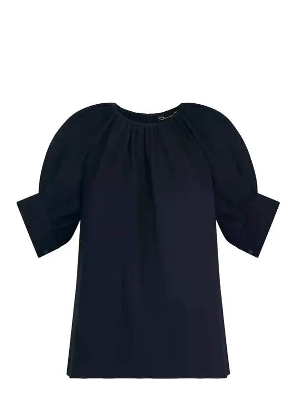 Oscar De La Renta Gathered Silk Georgette Blouse - Blue