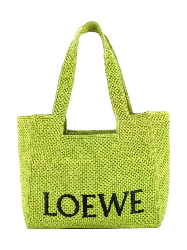 Loewe Paula's Ibiza Logo Convertible Raffia Medium Tote Bag - Green