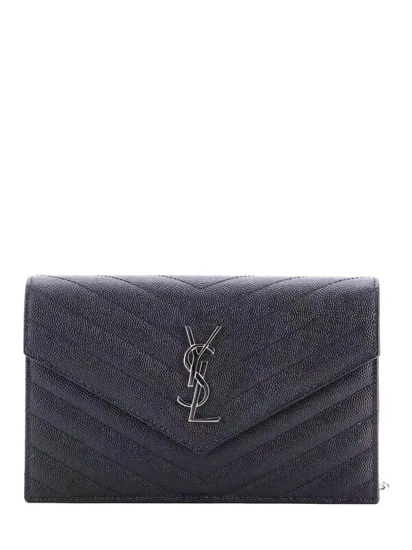 Saint Laurent Classic Monogram Wallet On Chain Matelasse Chevron Leather - Black