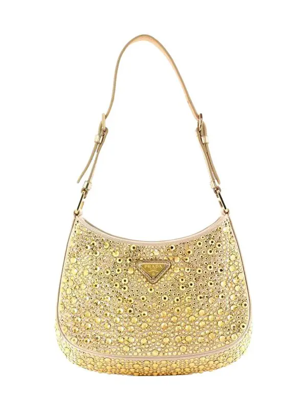 Prada Cleo Shoulder Bag Crystal Embellished Satin - Neutrals