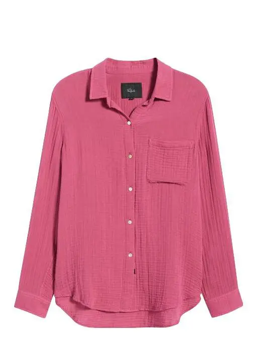 Rails Ellis Organic Cotton Gauze Button-up Shirt - Dark Rose