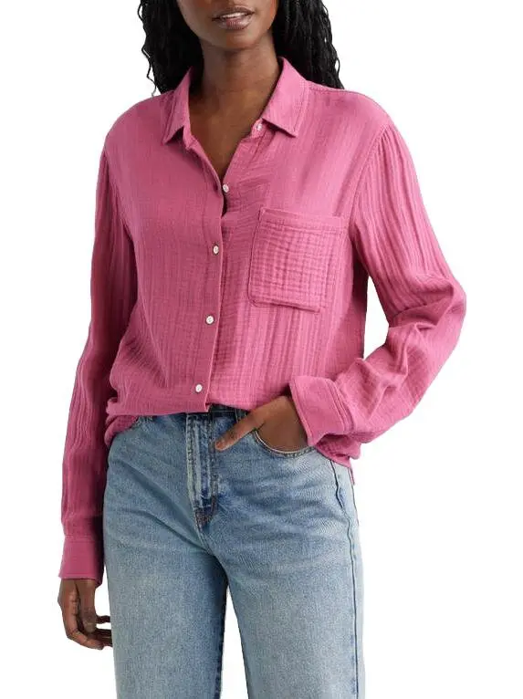 Rails Ellis Organic Cotton Gauze Button-up Shirt - Dark Rose