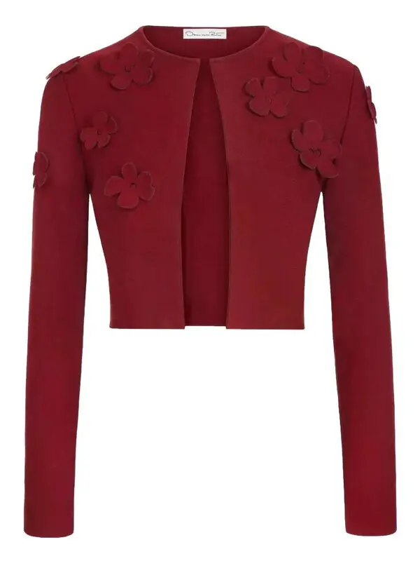 Oscar De La Renta Laser-cut Floral Knit Cardigan - Red