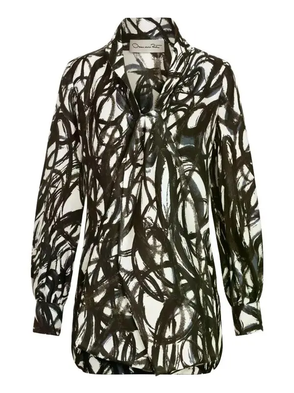 Oscar De La Renta Abstract Sketch Silk Twill Blouse - Black